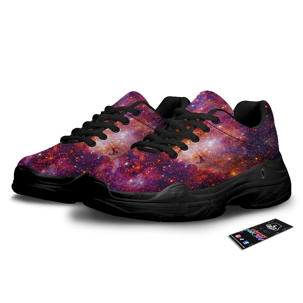 Galaxy Space Fiery Nebula Universe Print Black Chunky Shoes