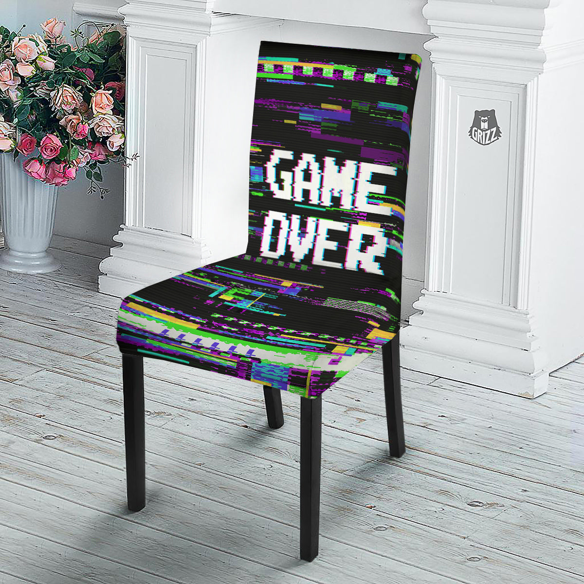 Game Over Text Glitch Effect Print Dining Chair Slipcover
