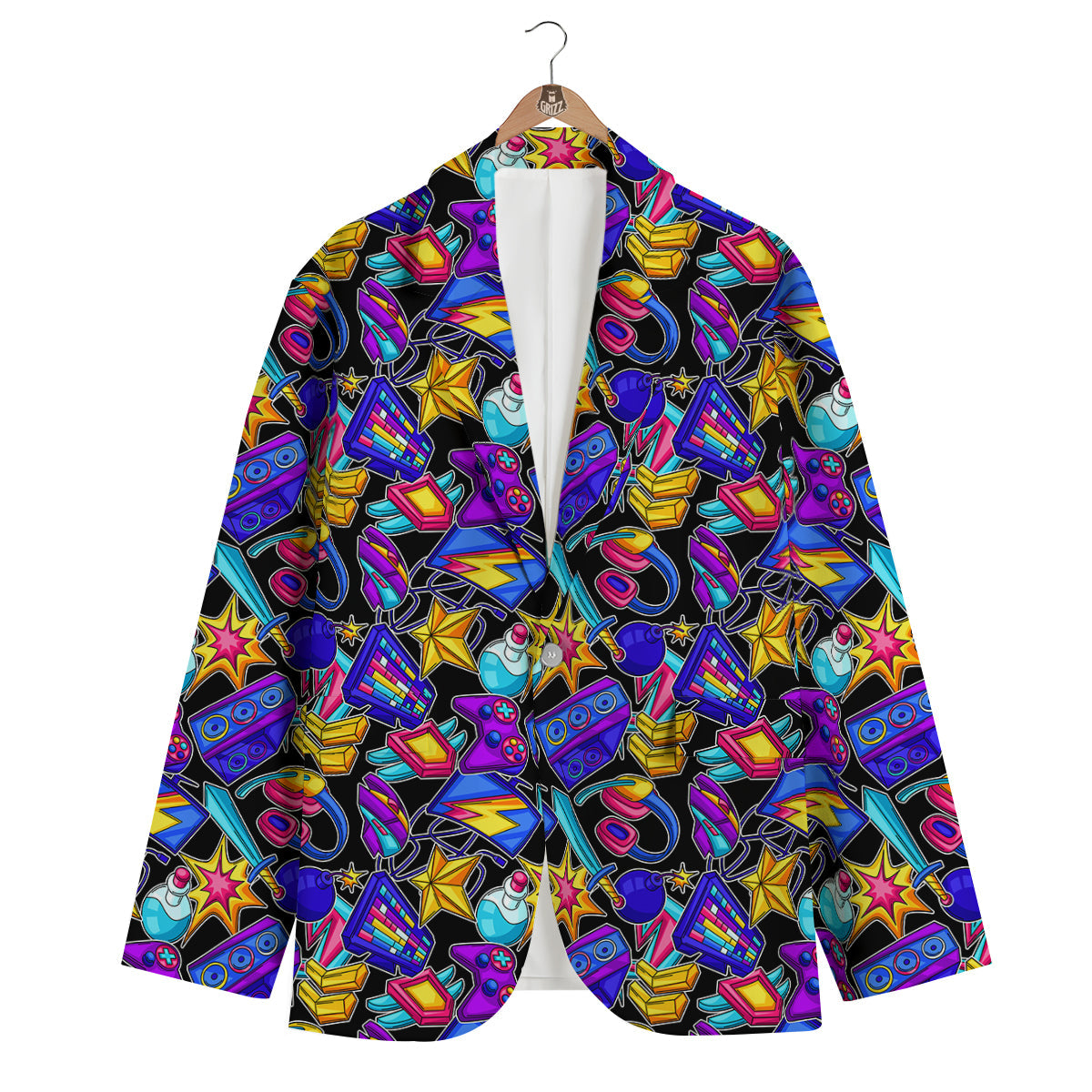 Gaming Items Colorful Print Pattern Men's Blazer