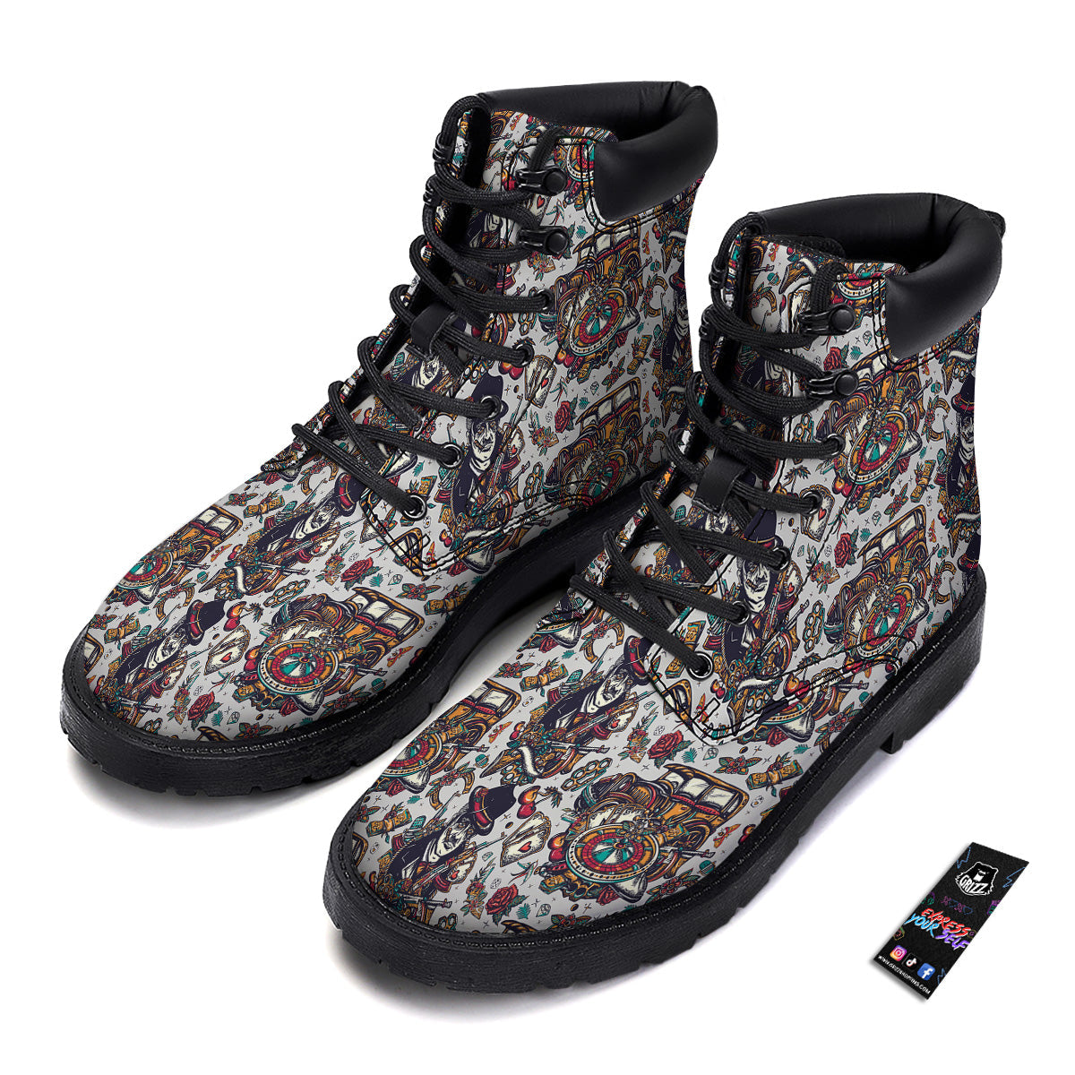 Gangsters And Criminal Tattoo Print Pattern Boots