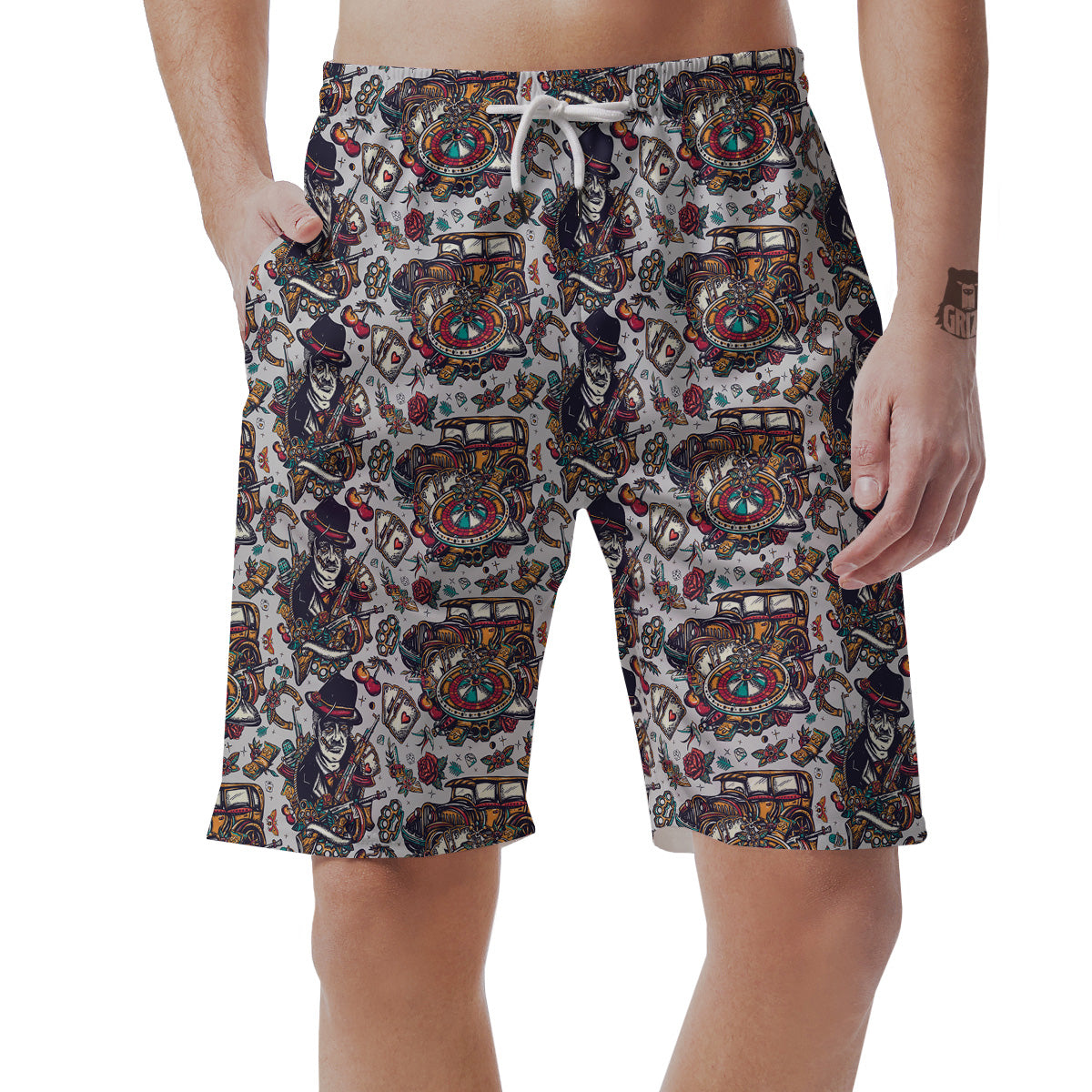 Gangsters And Criminal Tattoo Print Pattern Men's Shorts