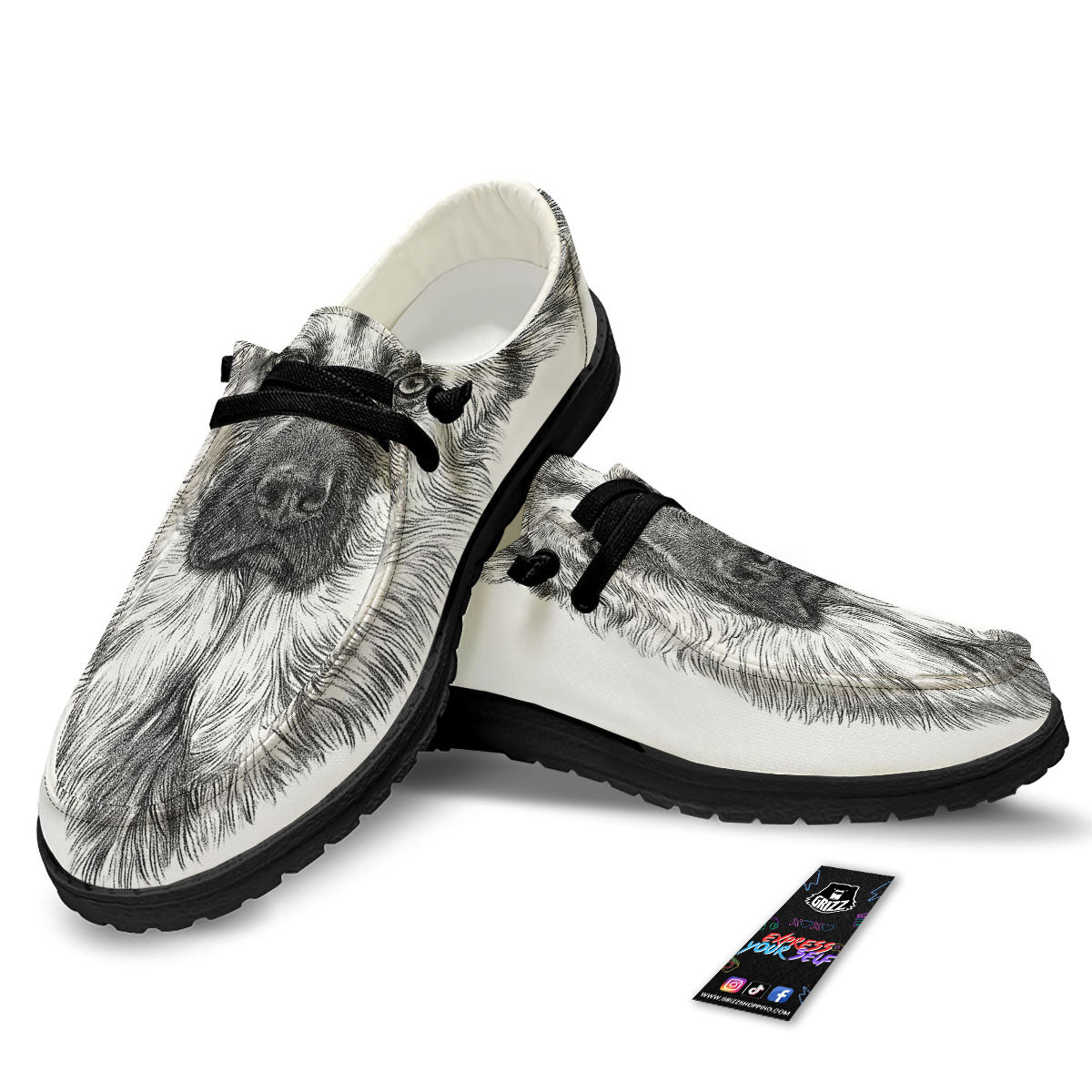 German Shepherd White And Black Print Black Loafers