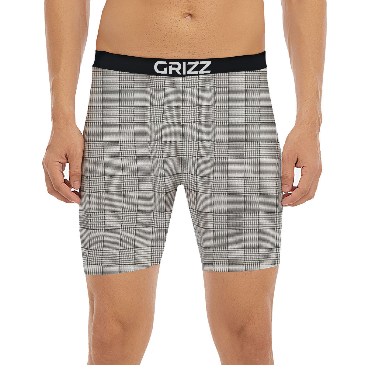 Gingham White And Grey Print Pattern Boxer Briefs