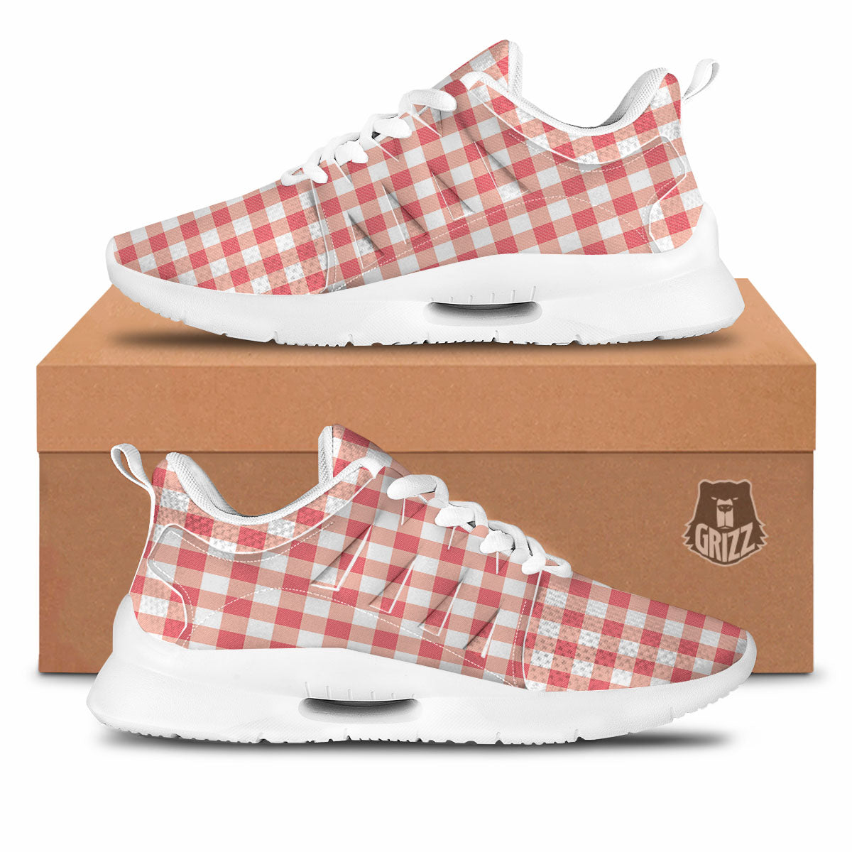 Gingham White And Pink Print Pattern Tennis Shoes