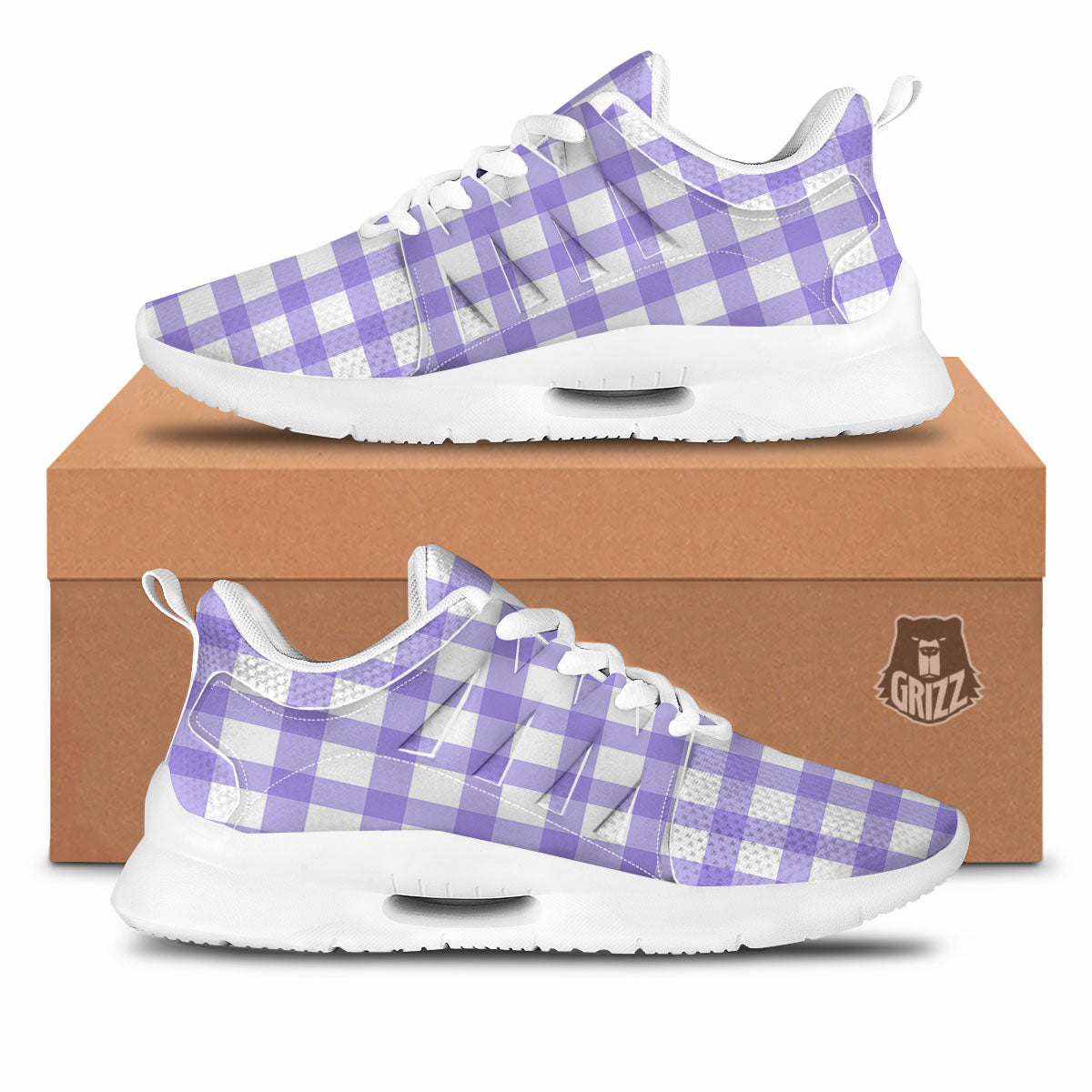 Gingham White And Purple Print Pattern Tennis Shoes