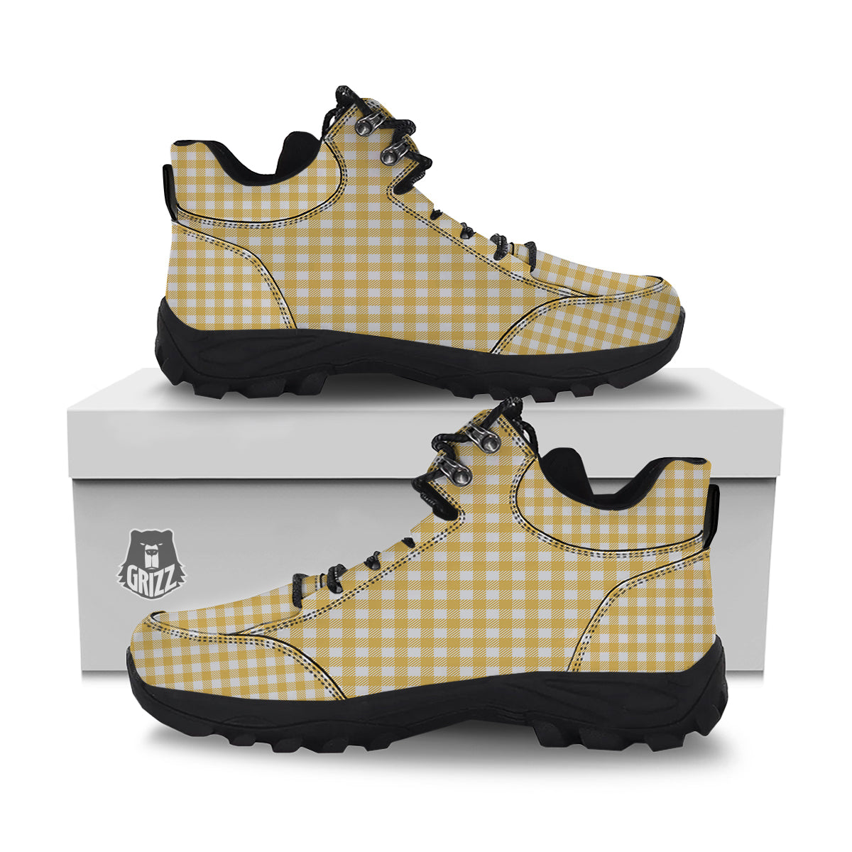 Gingham Yellow And White Print Pattern Hiking Shoes