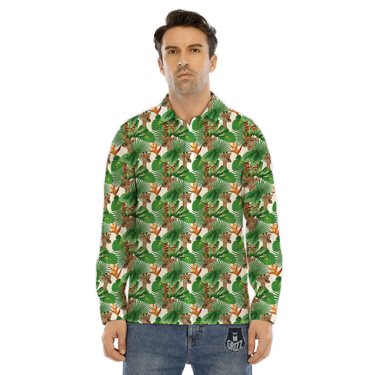Giraffe Exotic Tropical Print Pattern Men's Dress Shirts