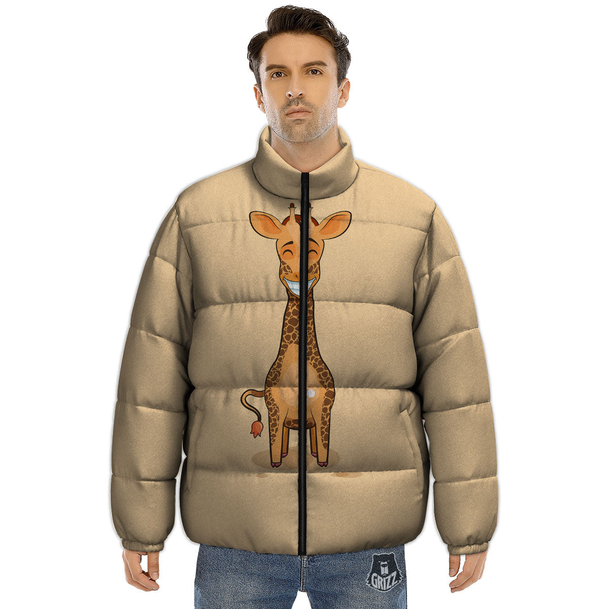 Giraffe Smiley Face Print Puffer Jacket