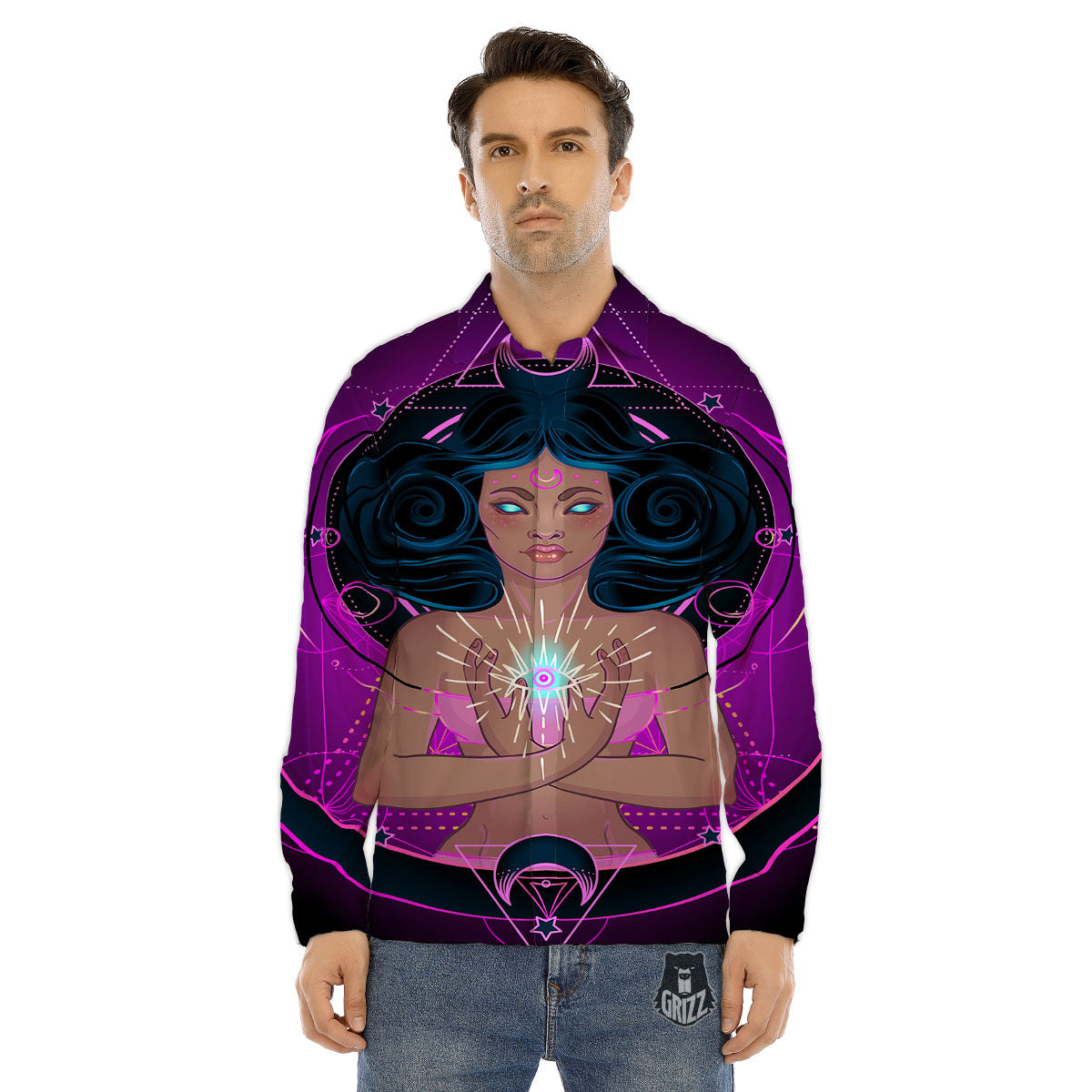 Girl Wiccan And Magical Moon Print Men's Dress Shirts