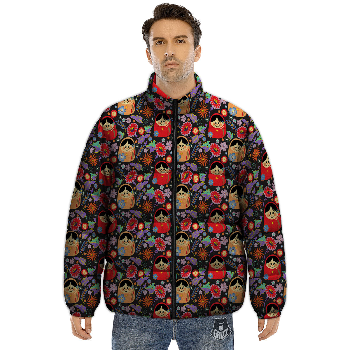 Girly Flower Pink Print Pattern Puffer Jacket