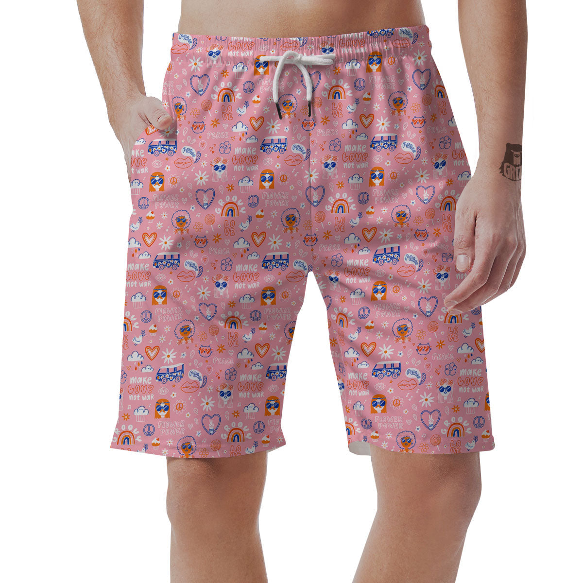 Girly Love And Peace Sign Print Pattern Men's Shorts