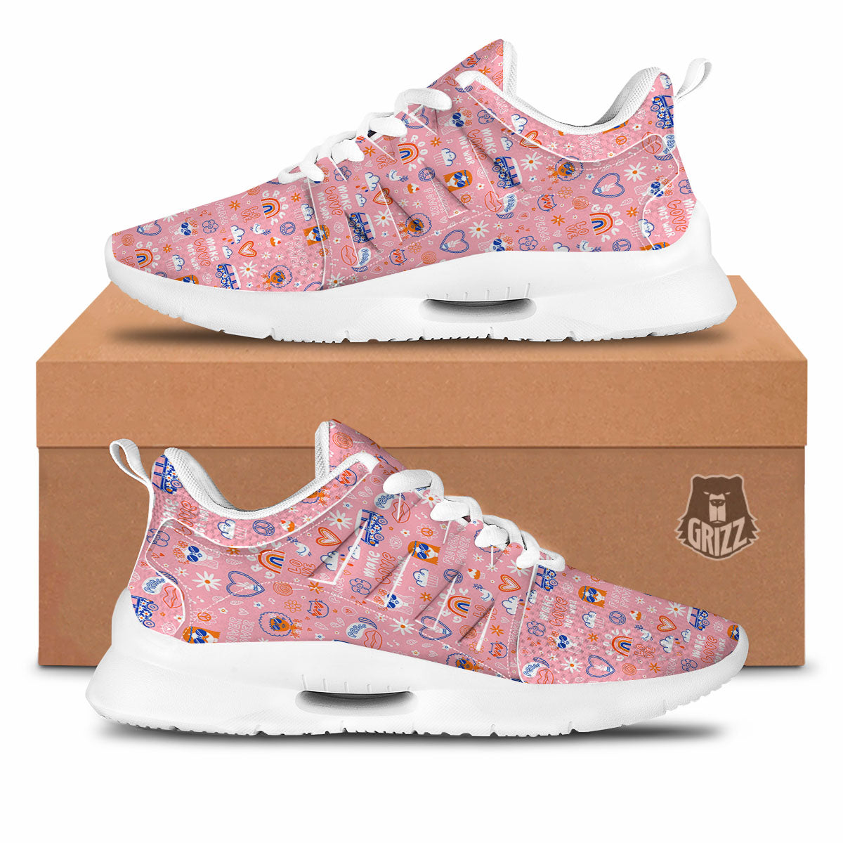 Girly Love And Peace Sign Print Pattern Tennis Shoes