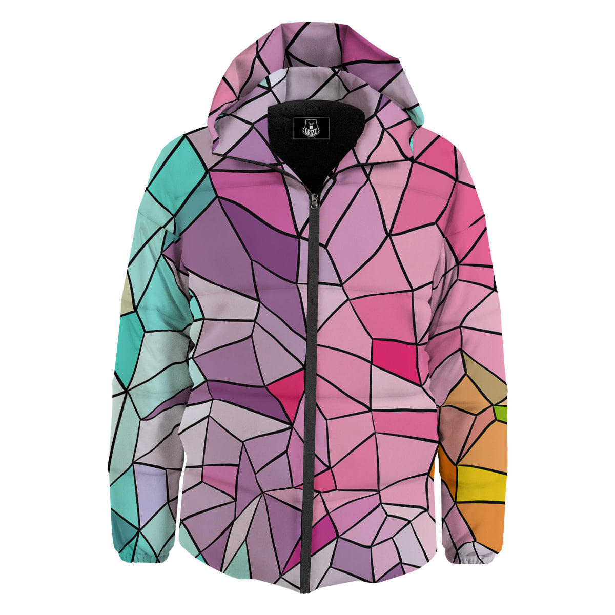 Glass Mosaic Colorful Stained Print Down Jacket