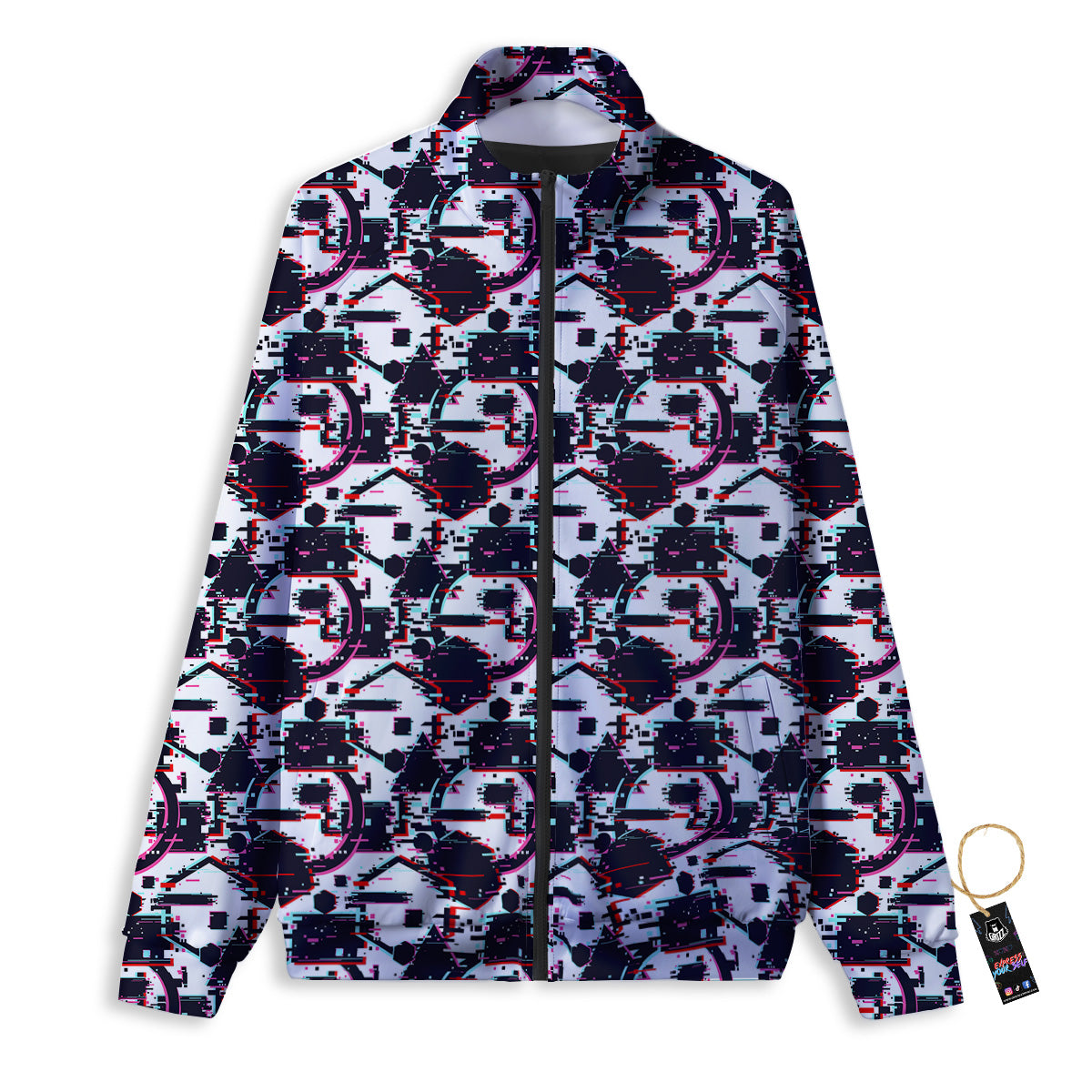 Glitch Effect Print Pattern Track Jacket