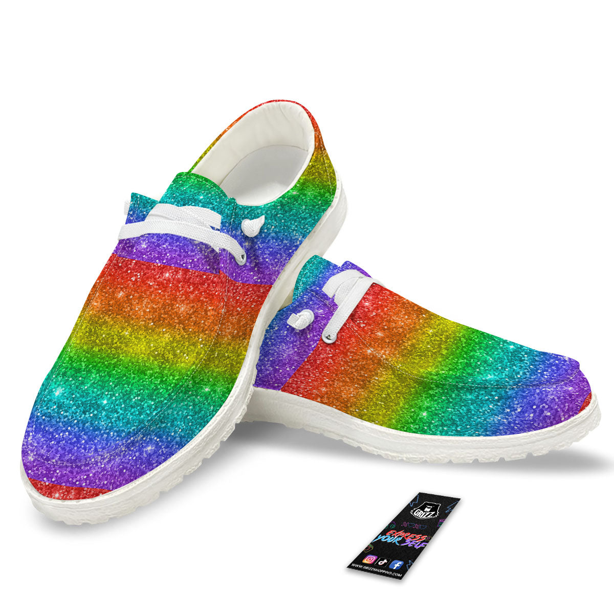 Glitter Rainbow Print Pattern Black Loafers