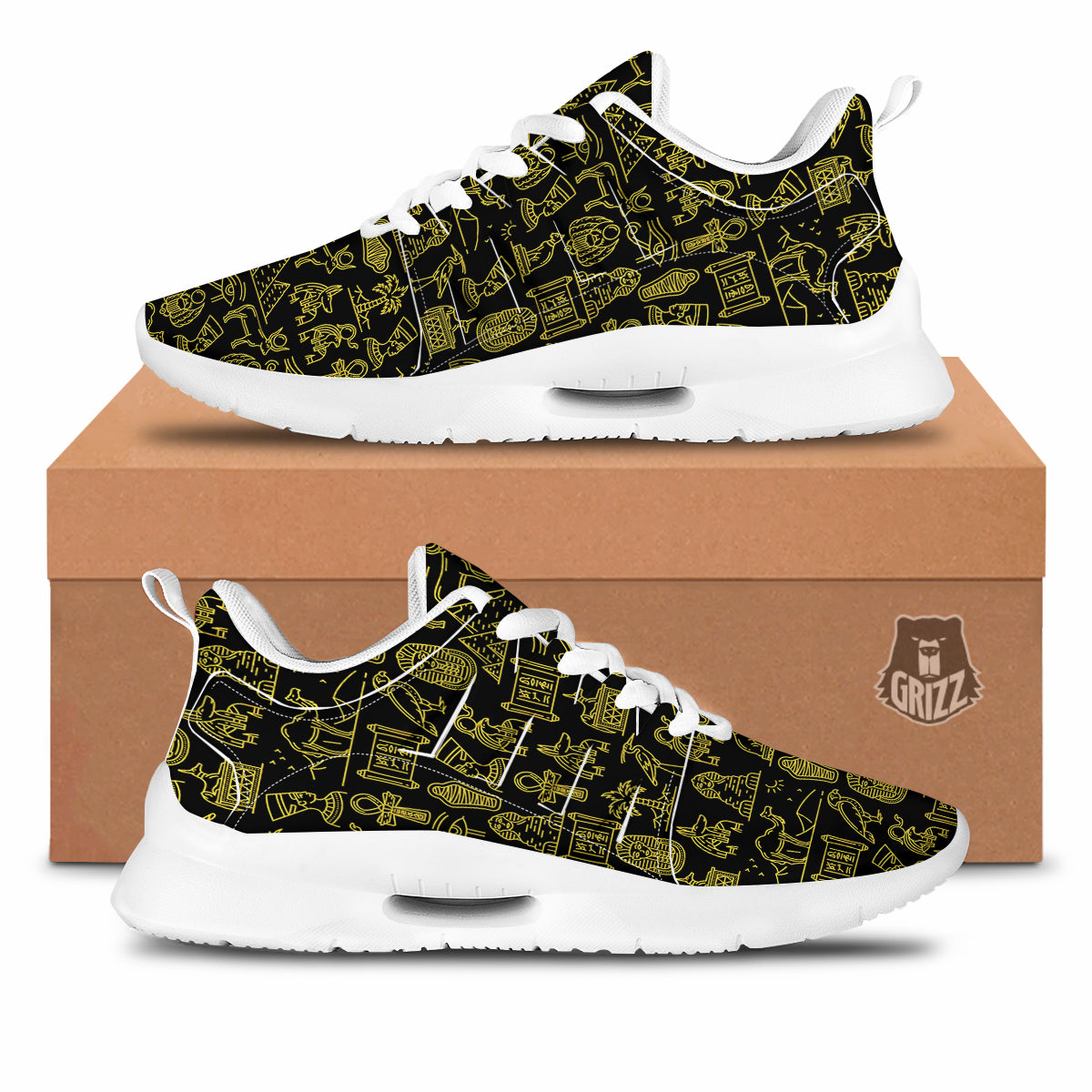 Glod Ancient Egyptian Print Pattern Tennis Shoes