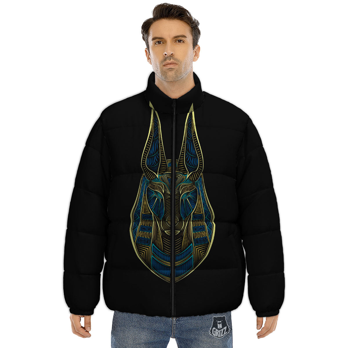 Gods Ancient Egyptian Print Puffer Jacket