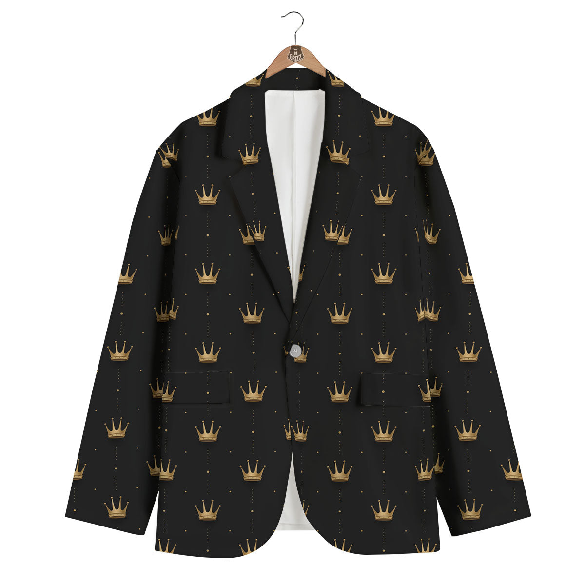 Gold Crown Print Pattern Men's Blazer