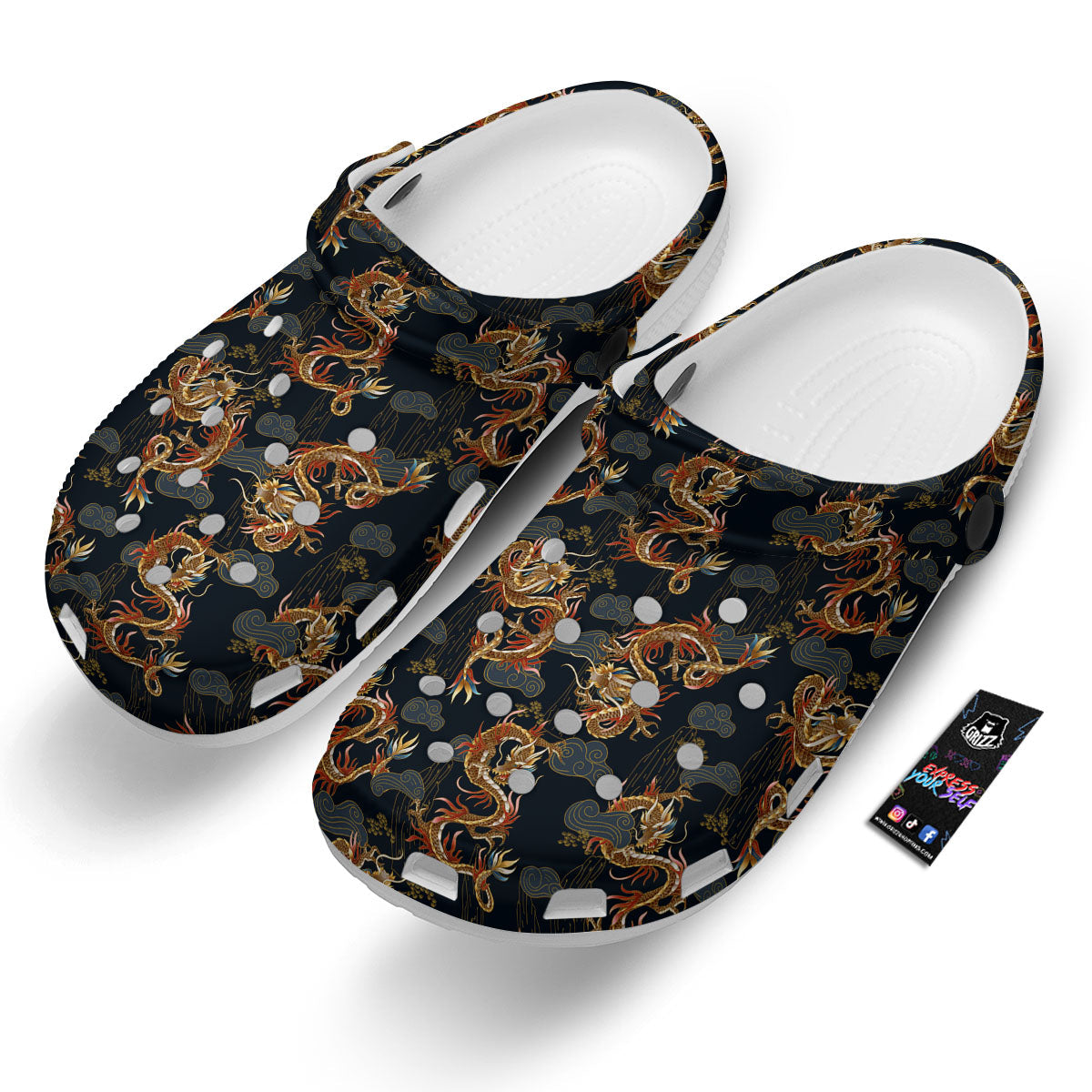 Gold Dragon Japanese Print Pattern Clog