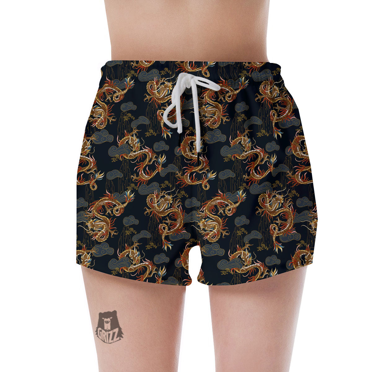 Gold Dragon Japanese Print Pattern Women's Shorts