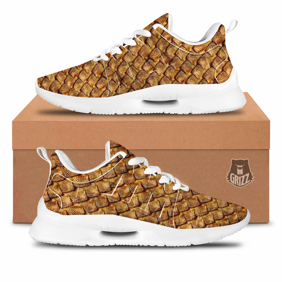 Gold Dragons Skin 3D Print Pattern Tennis Shoes