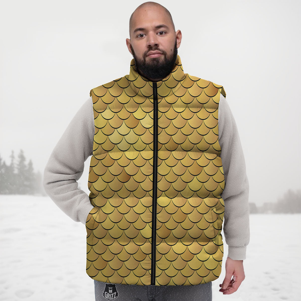 Gold Fish Scales Print Down Vest