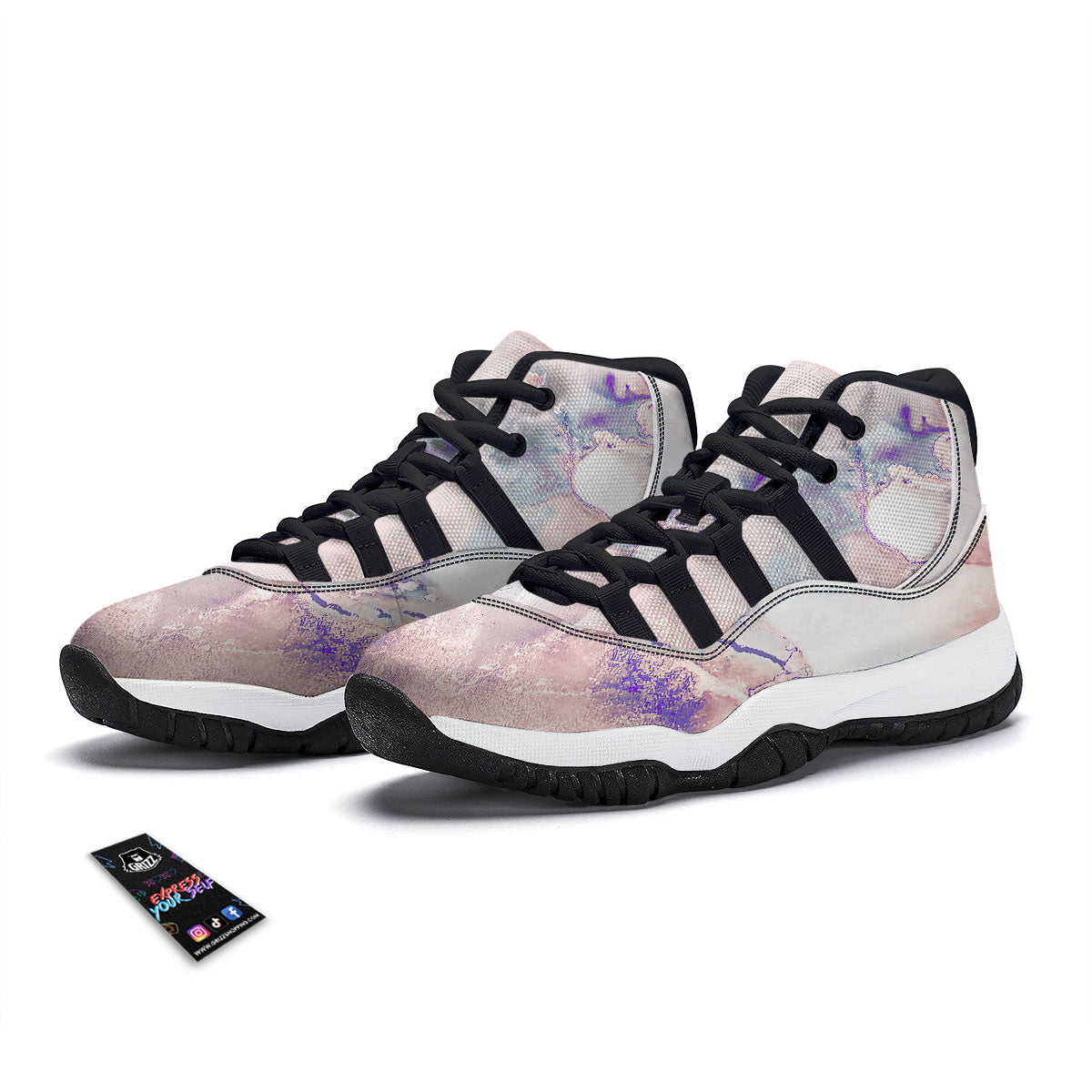 Golden And Green Marble Textue Print Black Bball Shoes