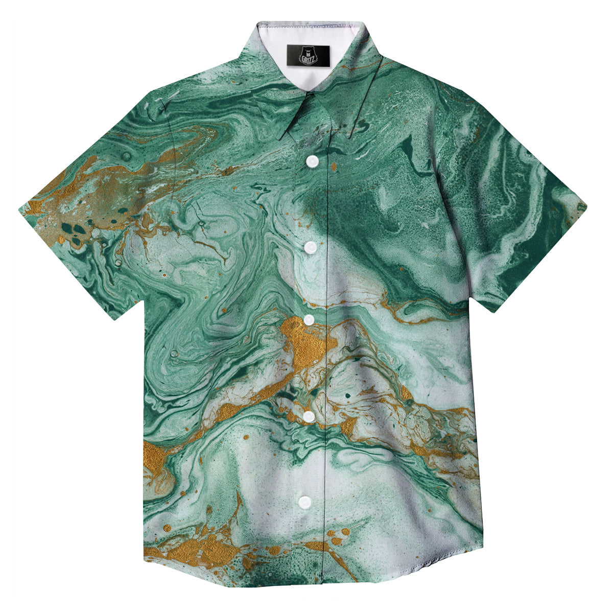Golden And Green Marble Textue Print Button Up Shirt