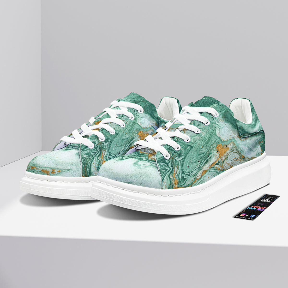 Golden And Green Marble Textue Print Platform Shoes
