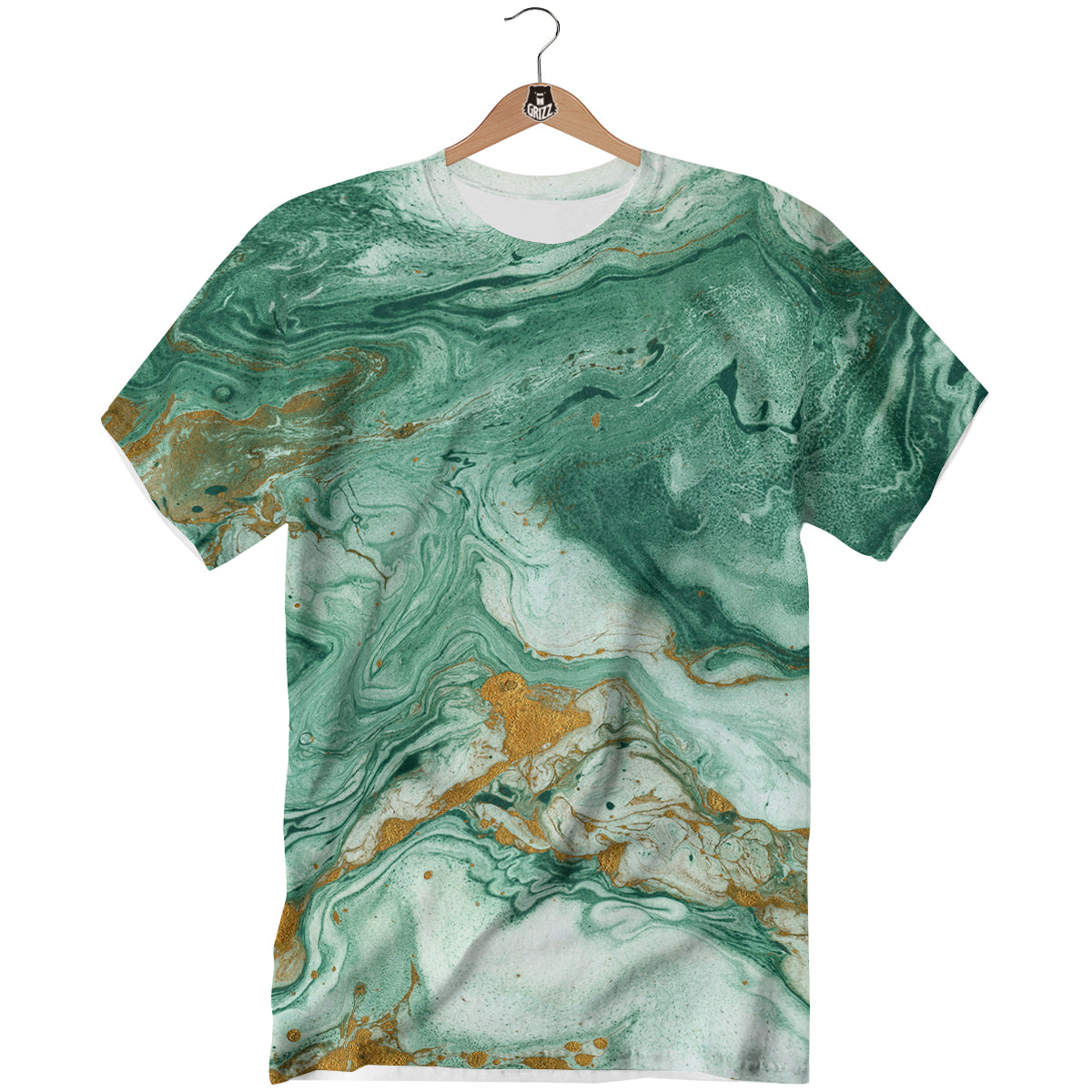 Golden And Green Marble Textue Print T-Shirt