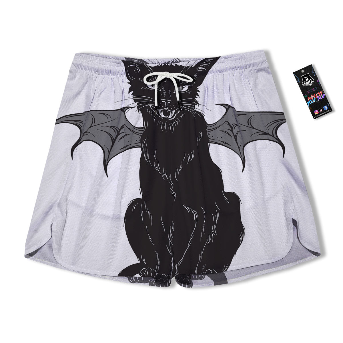 Gothic Wiccan Cat White And Black Print Men's Running Shorts