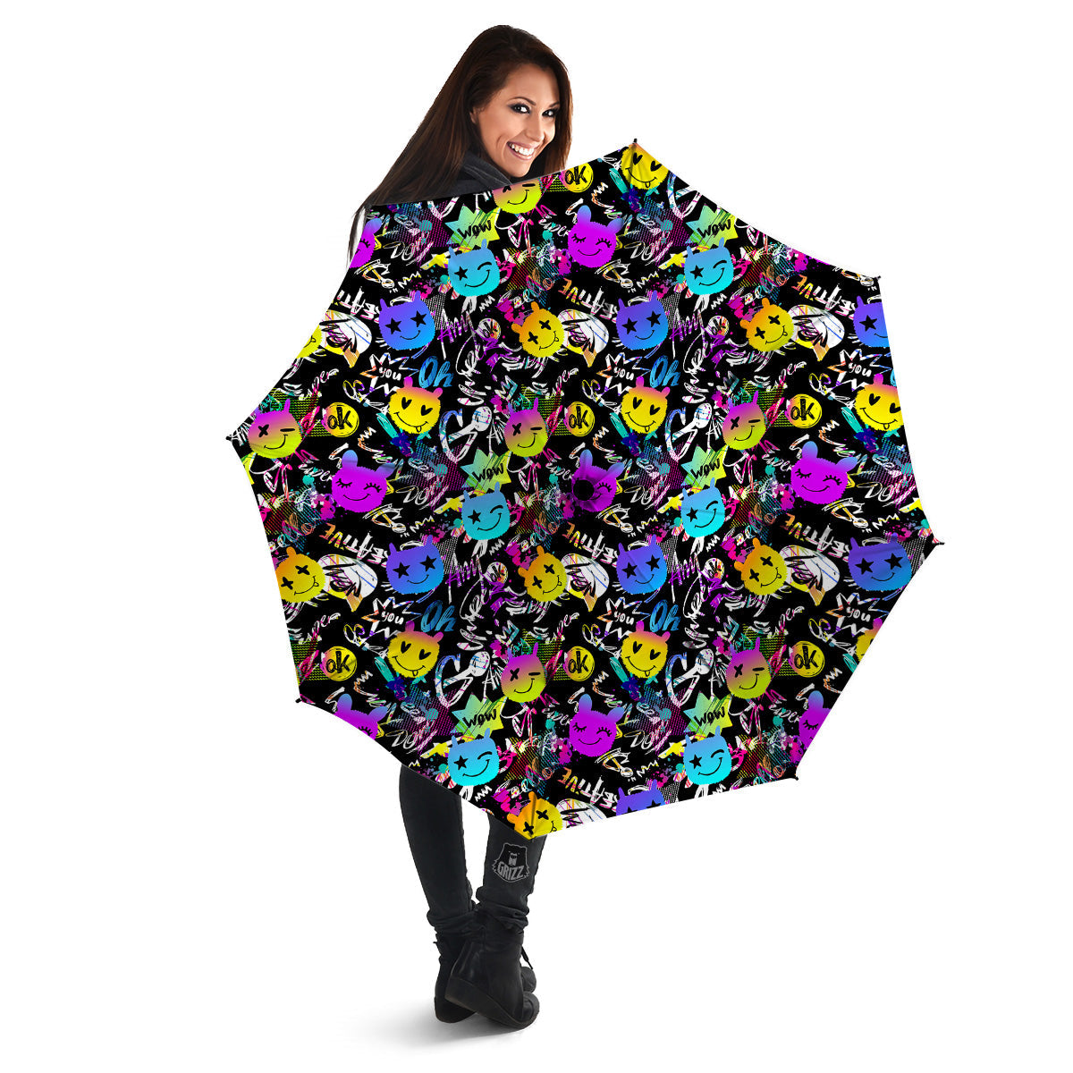 Graffiti Colorful Emoji Faces Print Pattern Umbrella