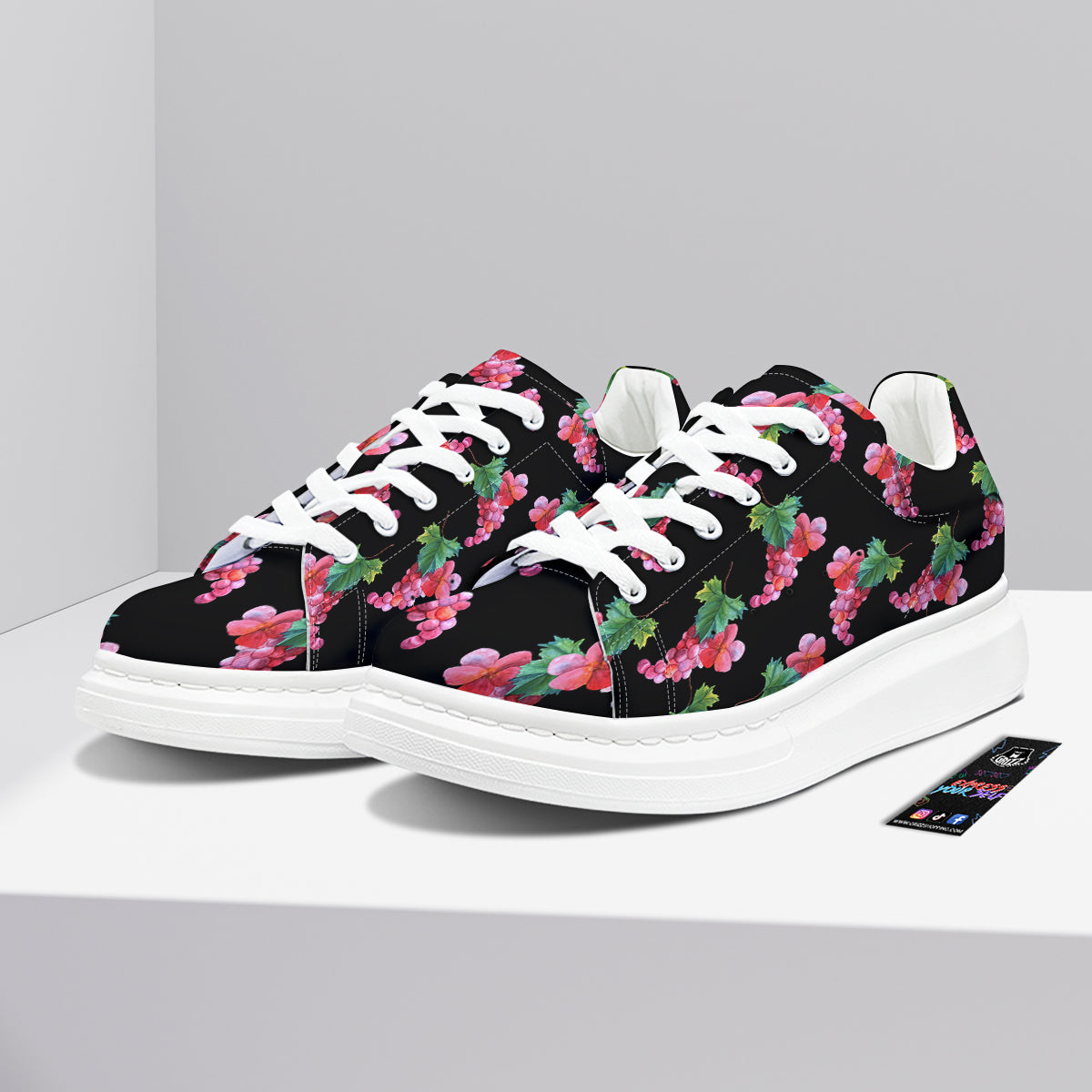 Grapes Purple Watercolor Print Pattern Platform Shoes