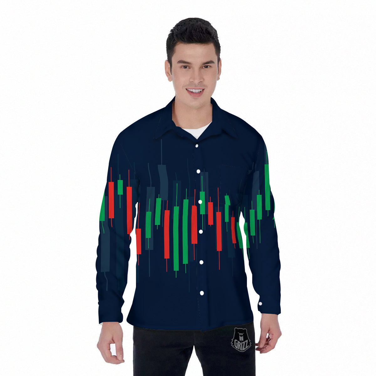 Graph Chart Candlestick Stock Print Men's Long Sleeve Shirts