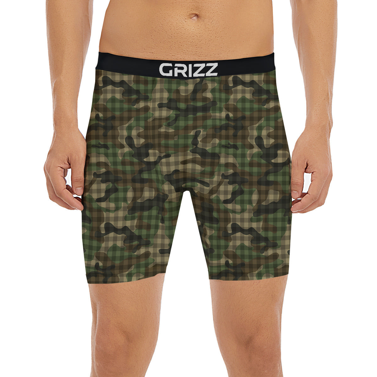 Green Camouflage Army Plaid Print Pattern Boxer Briefs