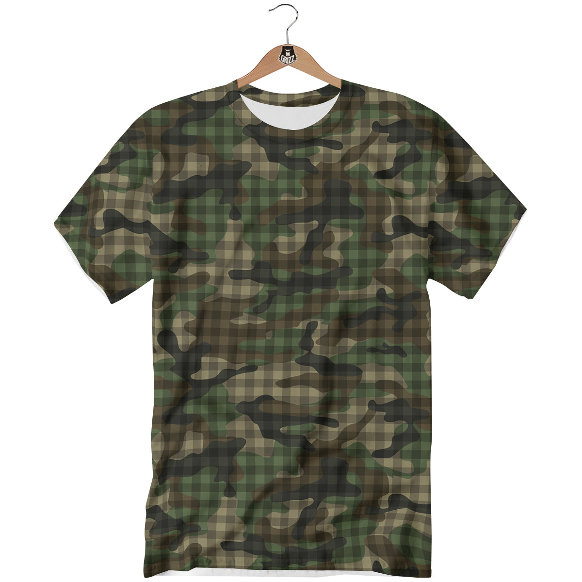Green Camouflage Army Plaid Print Pattern T-Shirt