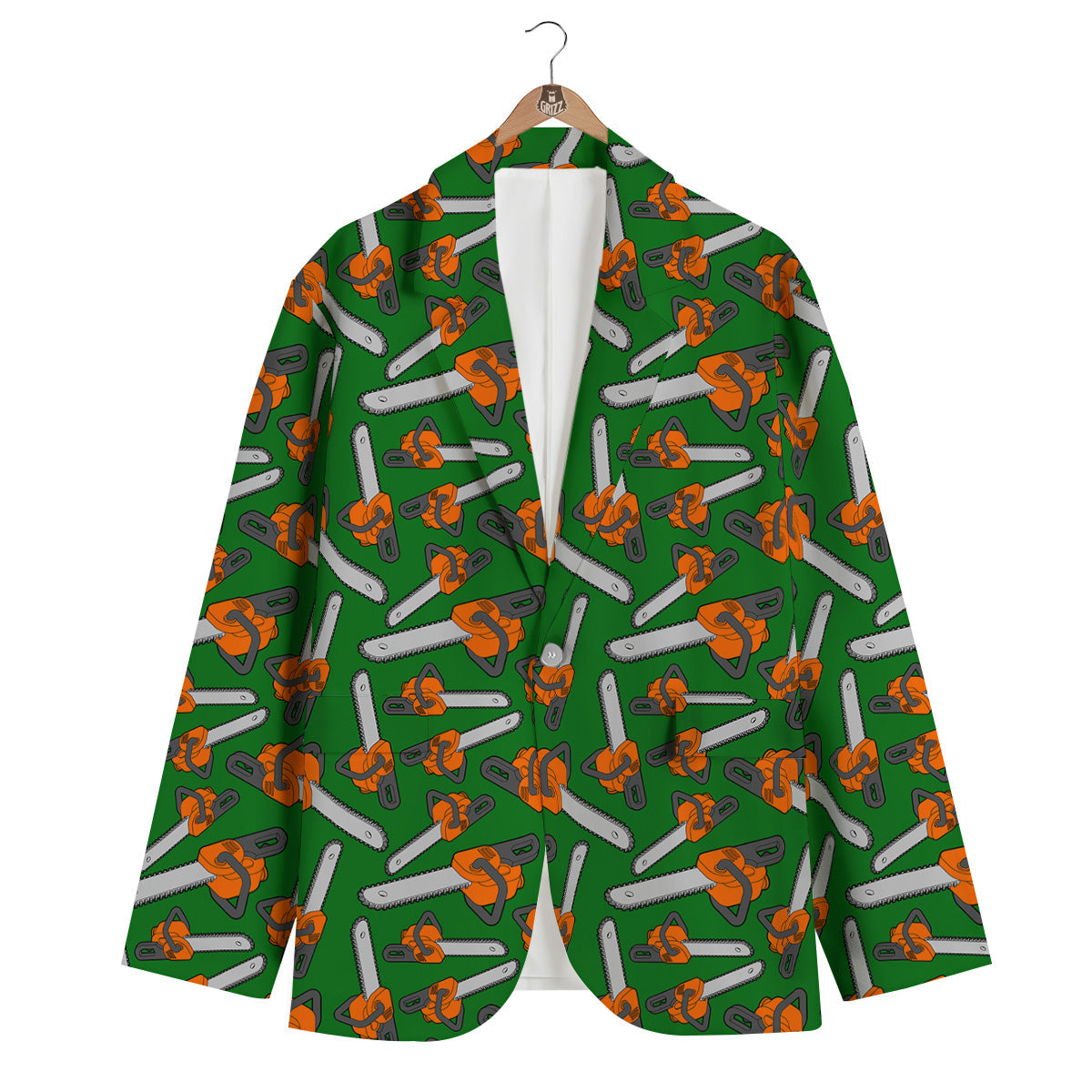 Green Chainsaw Print Pattern Men's Blazer