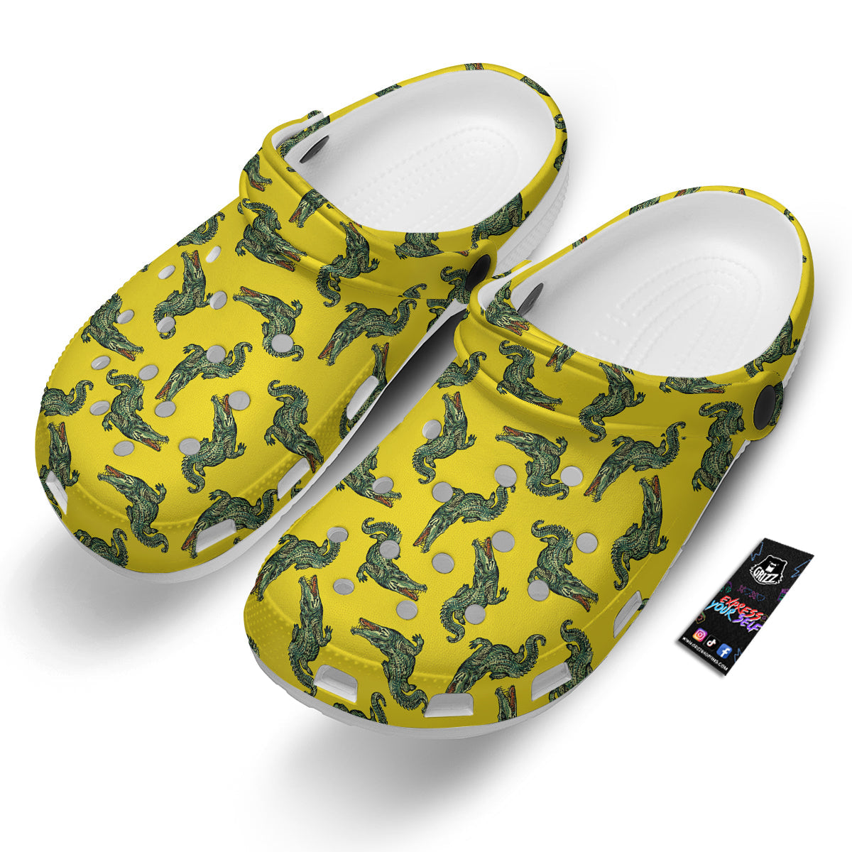 Green Crocodile And Yellow Print Pattern Clog