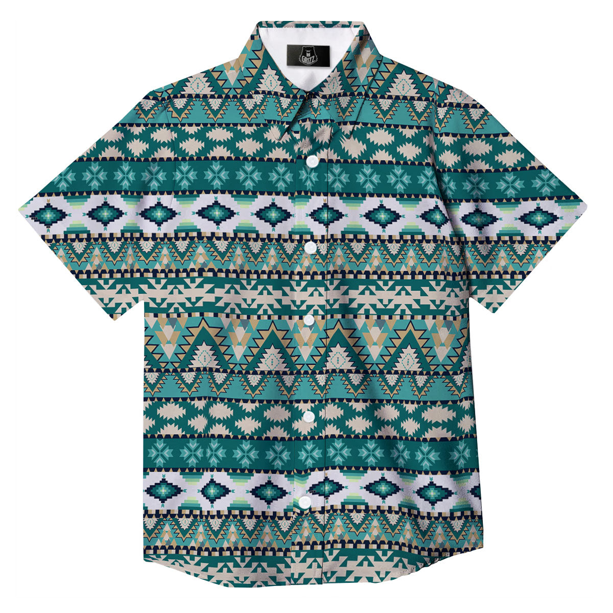 Green Indian Tribal Native Print Pattern Button Up Shirt – Grizzshopping