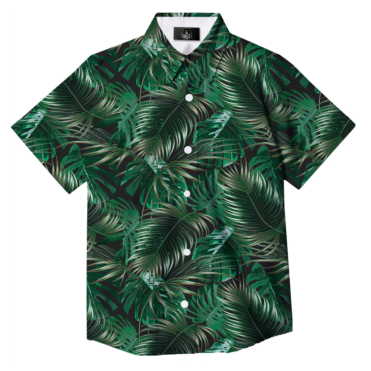 Green Leaves Tropical Print Pattern Button Up Shirt