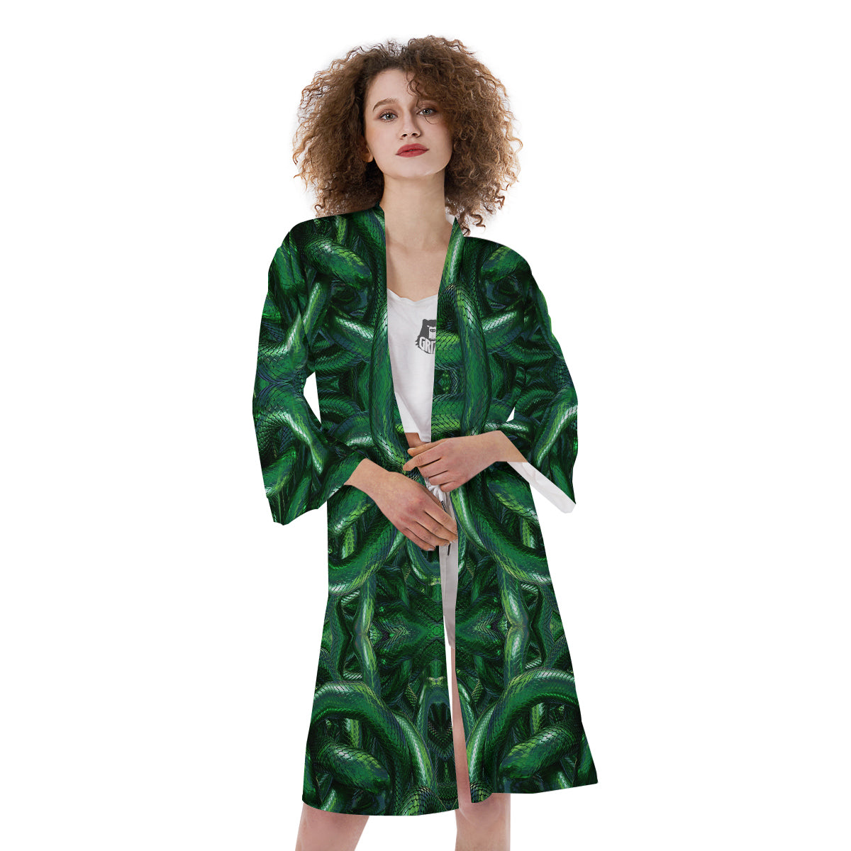 Green Snake 3D Print Pattern Kimono