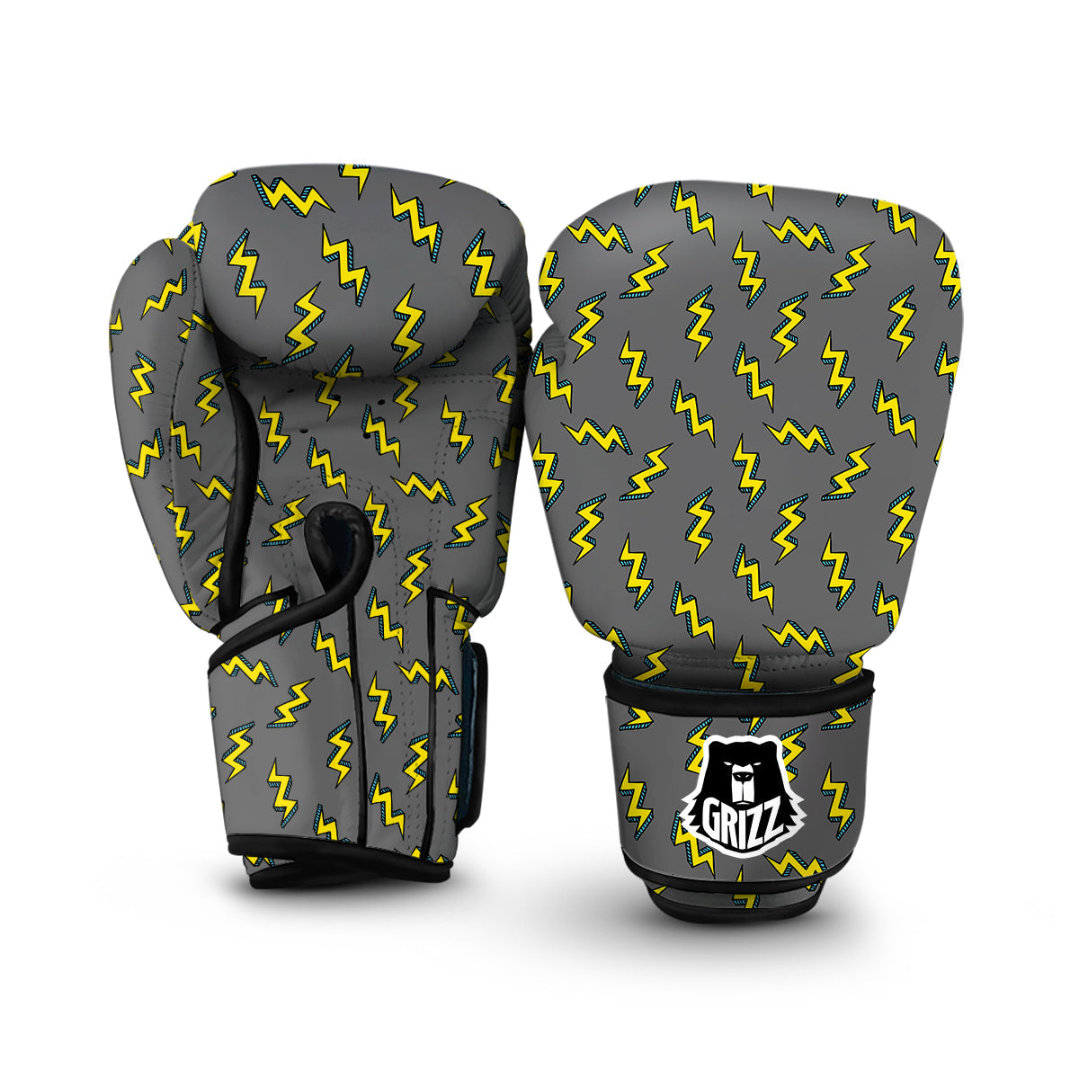 Grey And Yellow Thunder Print Pattern Boxing Gloves