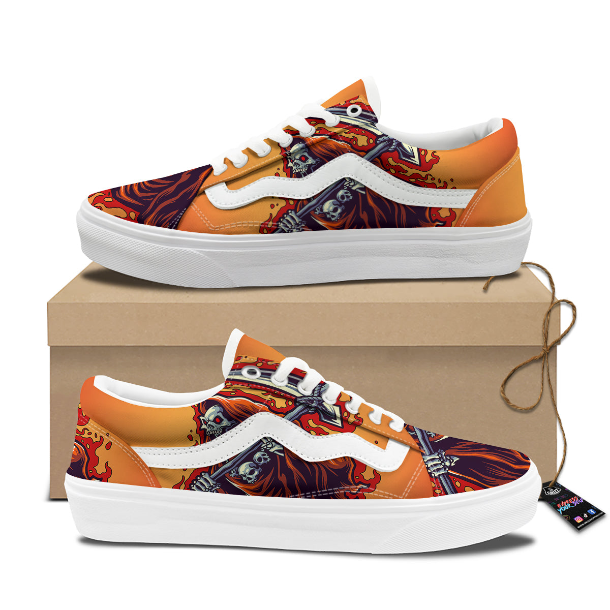 Grim Reaper And Fire Print Skate Shoes