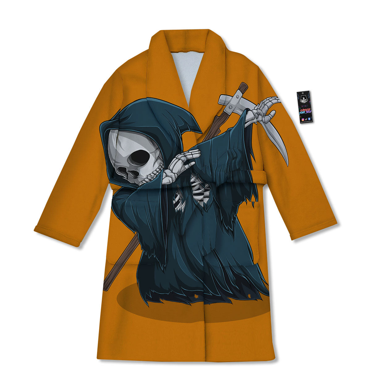 Grim Reaper Skeleton Dap Print Bathrobe
