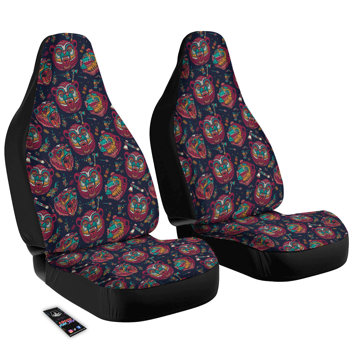 Grizz Bear Oldschool Tattoo Print Pattern Car Seat Covers