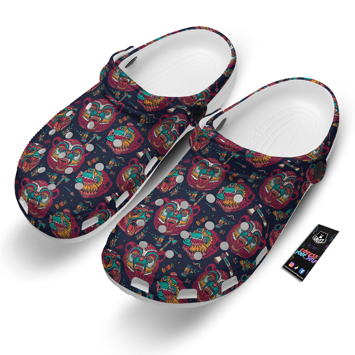 Grizz Bear Oldschool Tattoo Print Pattern Clog