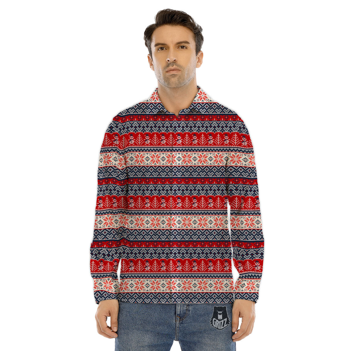 Grizz Bear Oldschool Tattoo Print Pattern Men's Dress Shirts