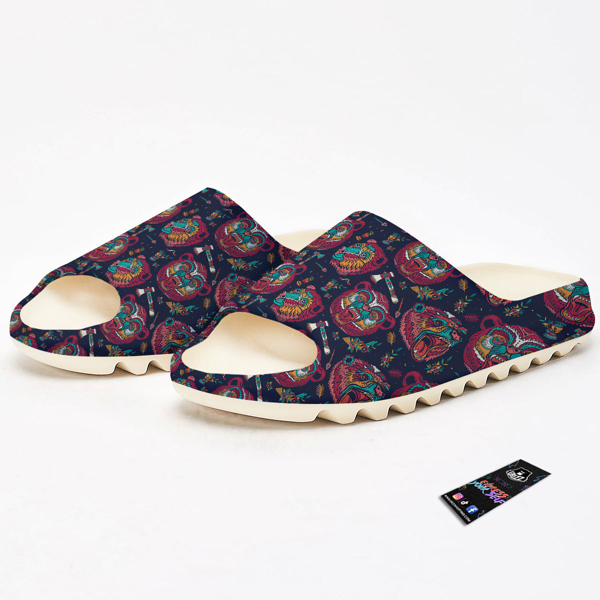 Grizz Bear Oldschool Tattoo Print Pattern Sandals