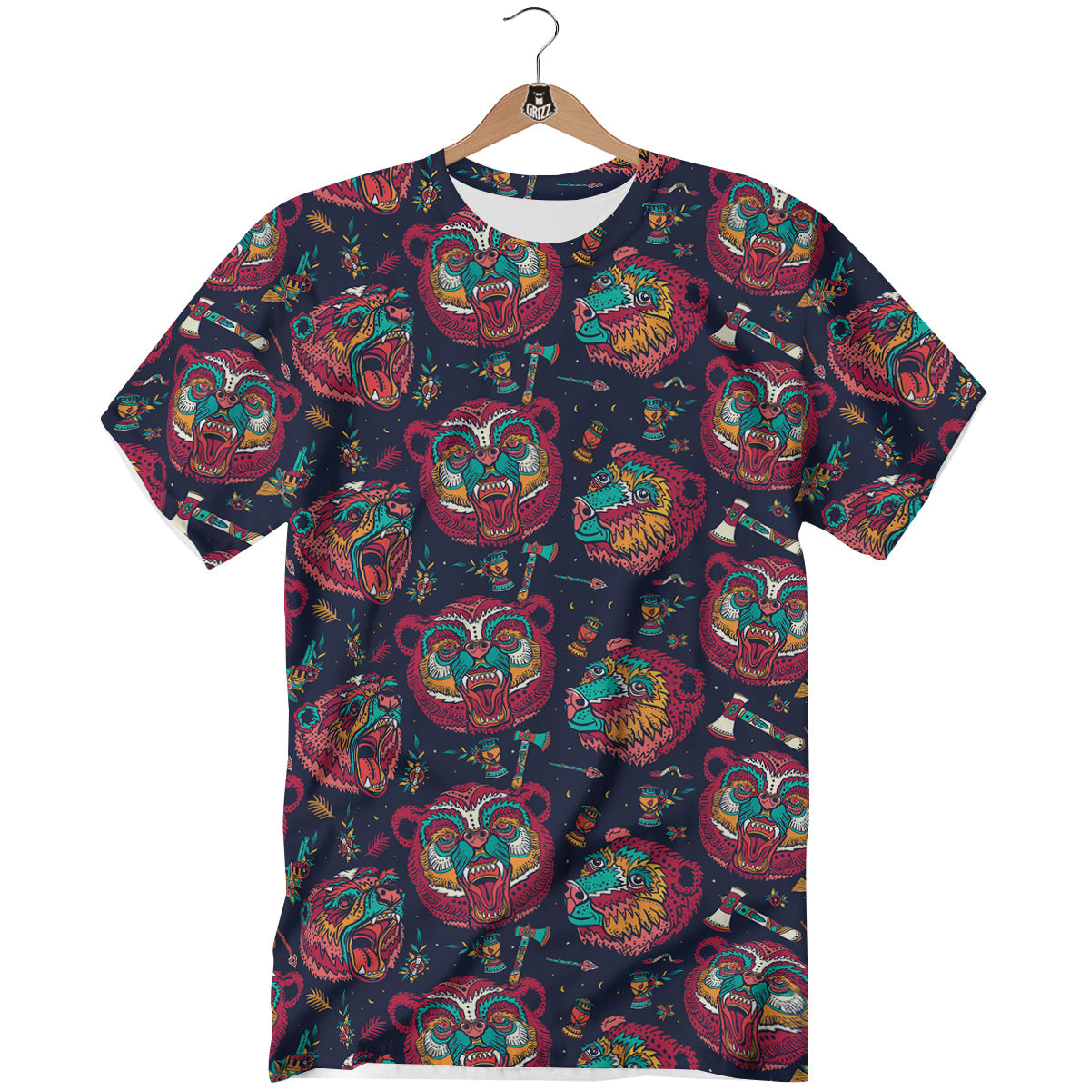 Grizz Bear Oldschool Tattoo Print Pattern T-Shirt
