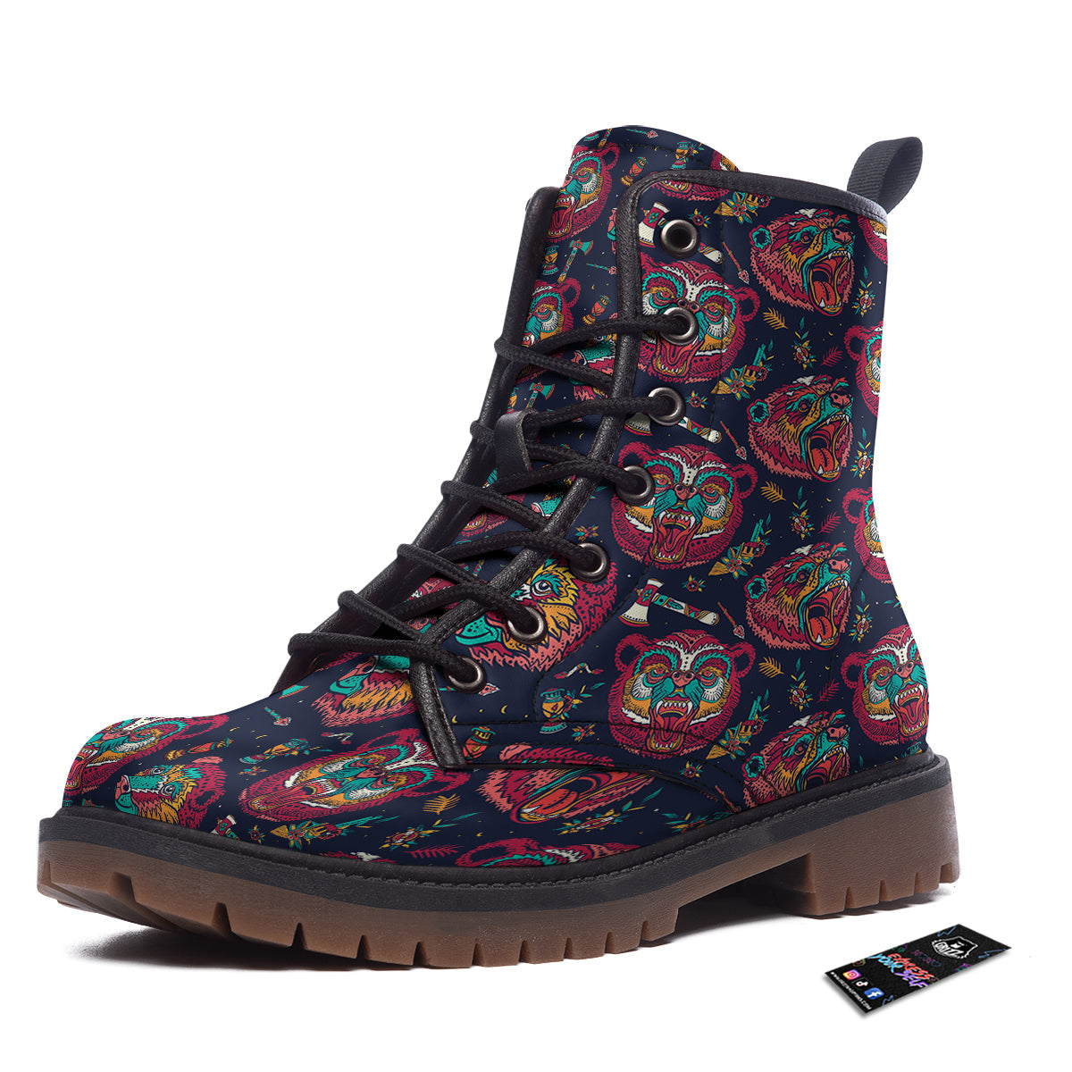 Grizz Bear Oldschool Tattoo Print Pattern Work Boots